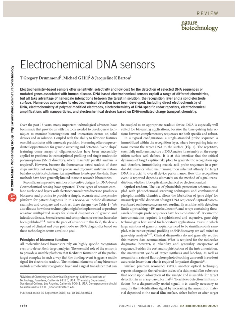 Electrochemical DNA Sensor | PDF | Biosensor | Dna Sequencing