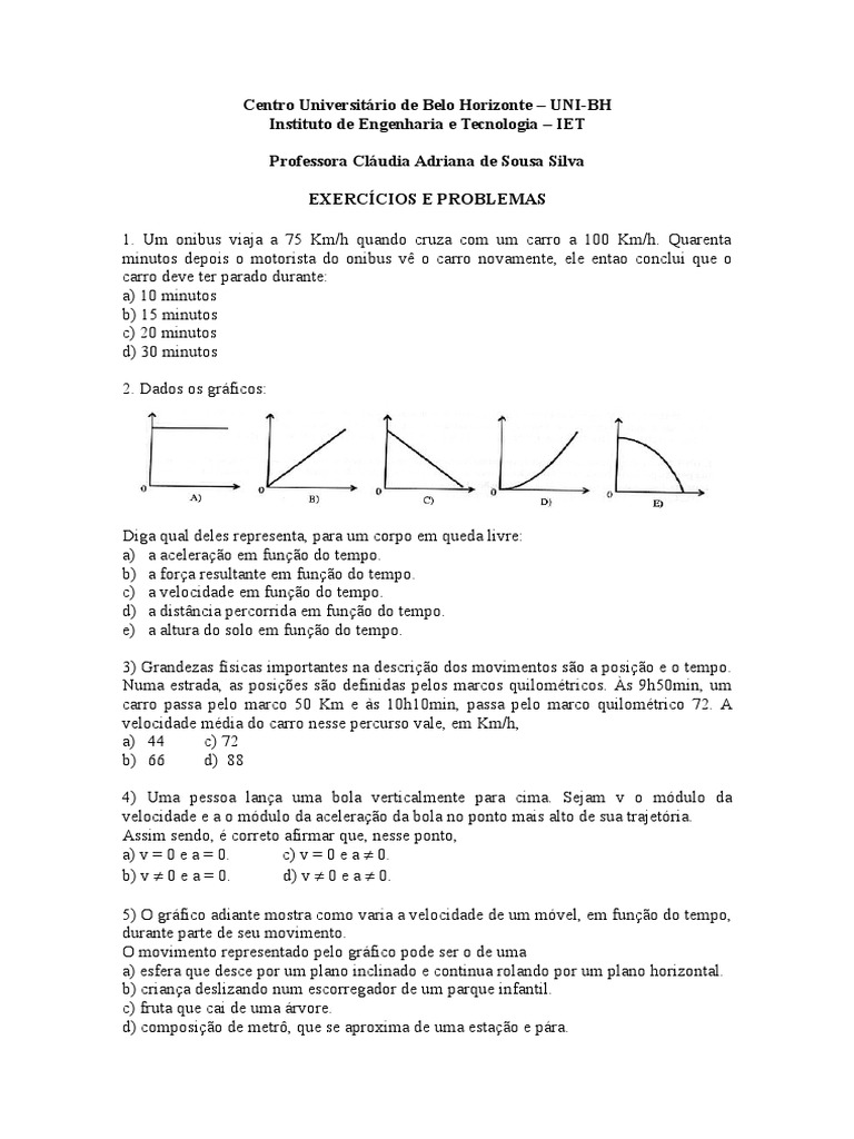 Exercicios Sobre MRU e MRUV | PDF | Velocidade | Tempo