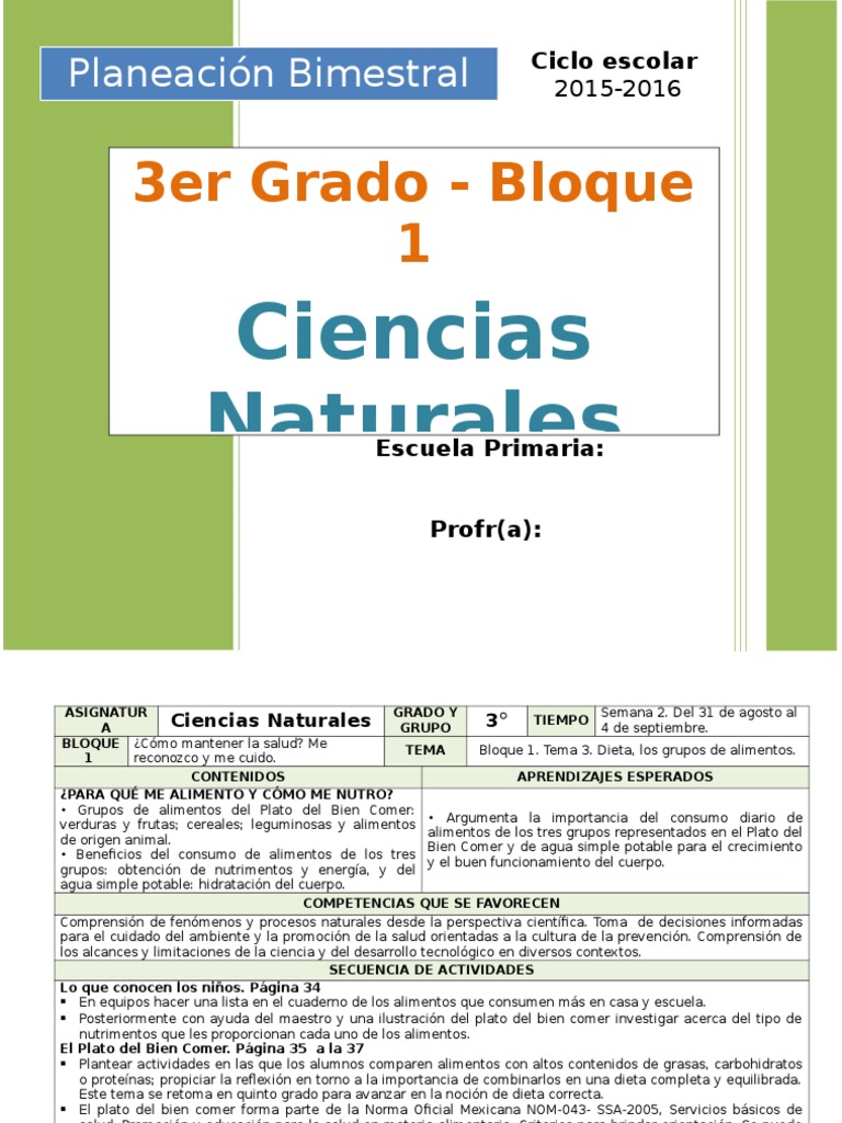 Plan 3er Grado - Bloque 1 Ciencias Naturales (2015-2016) | PDF ...