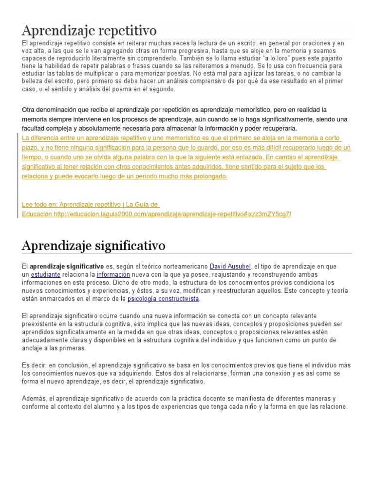 Aprendizaje repetitivo | Aprendizaje | Ciencia cognitiva