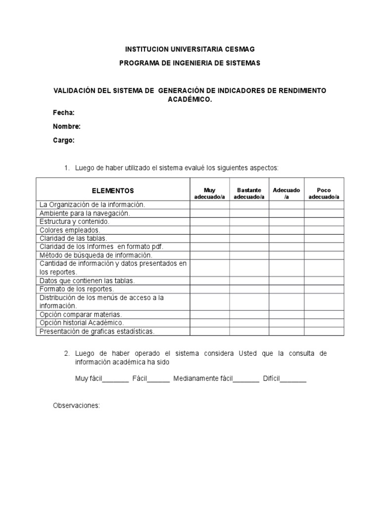 Encuesta de Validacion. | PDF | Formato de Documento Portable | Información