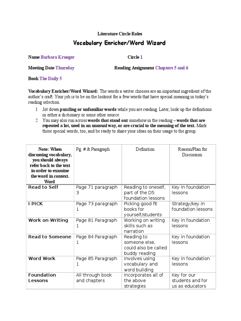 Vocabulary Enricher Role Guide | PDF