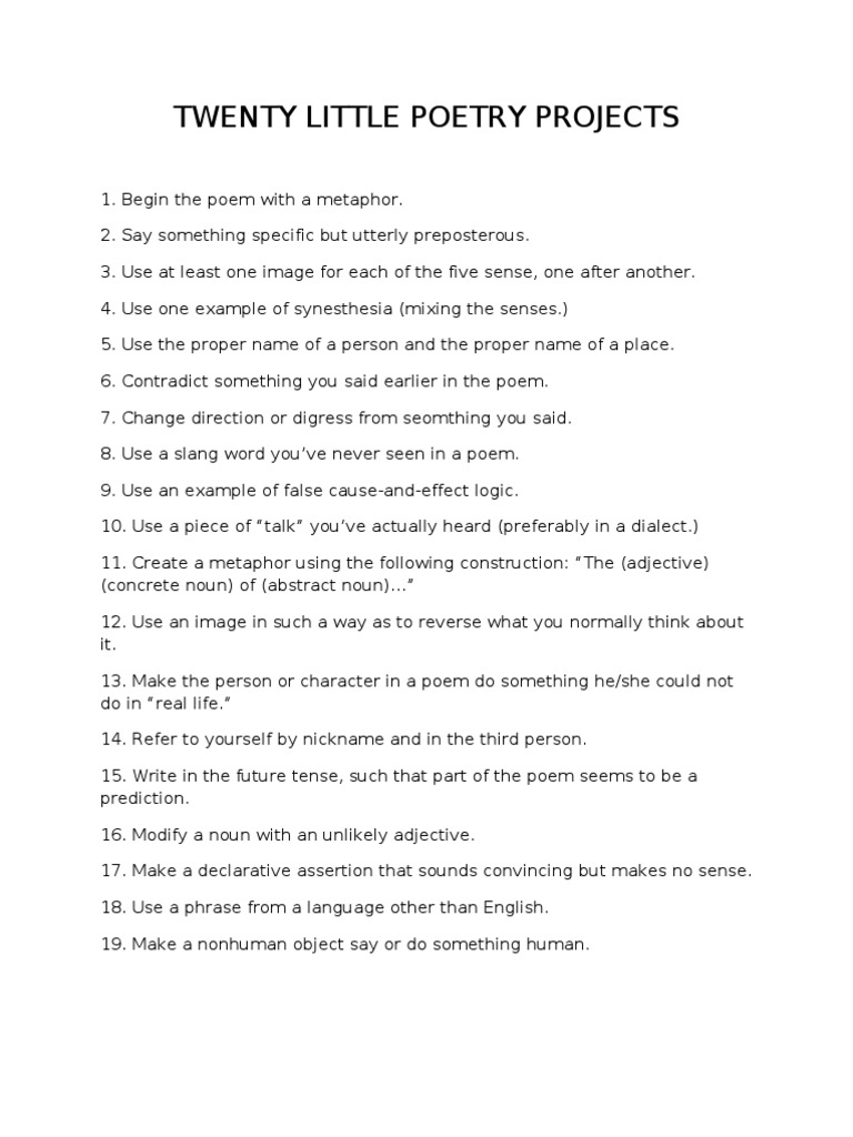 Twenty Little Poetry Projects | PDF | Poetry | Adjective