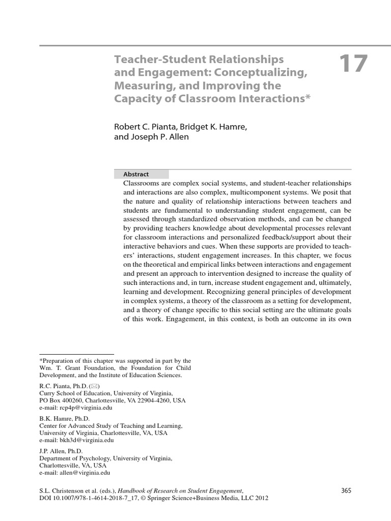 Teacher-Student Relationships and Engagement | PDF | Motivation ...