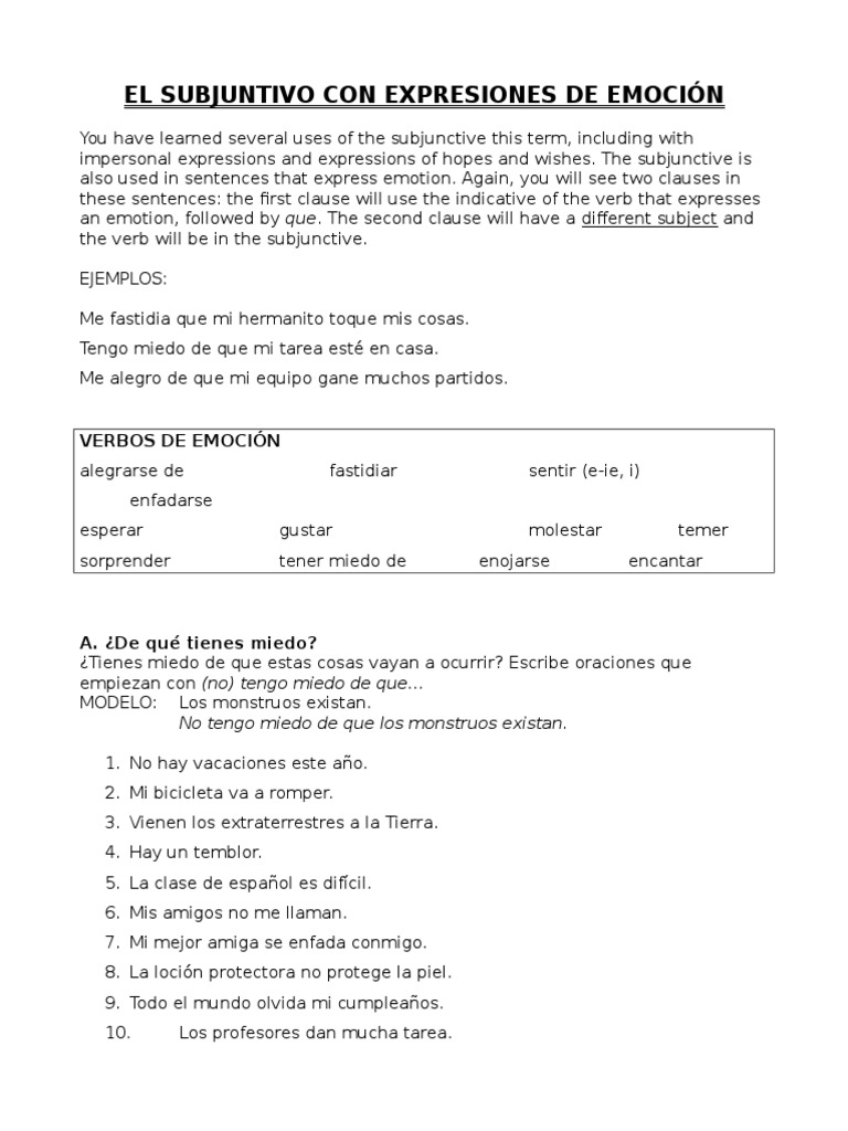 El Subjuntivo Con Expresiones de Emoción | PDF