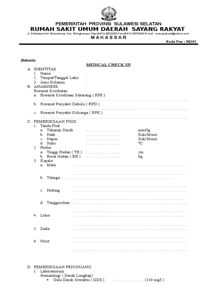 Medical Check-Up Report Template | PDF