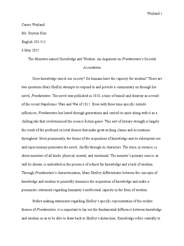 Final Frankenstein Argument Paper | PDF | Wisdom | Frankenstein