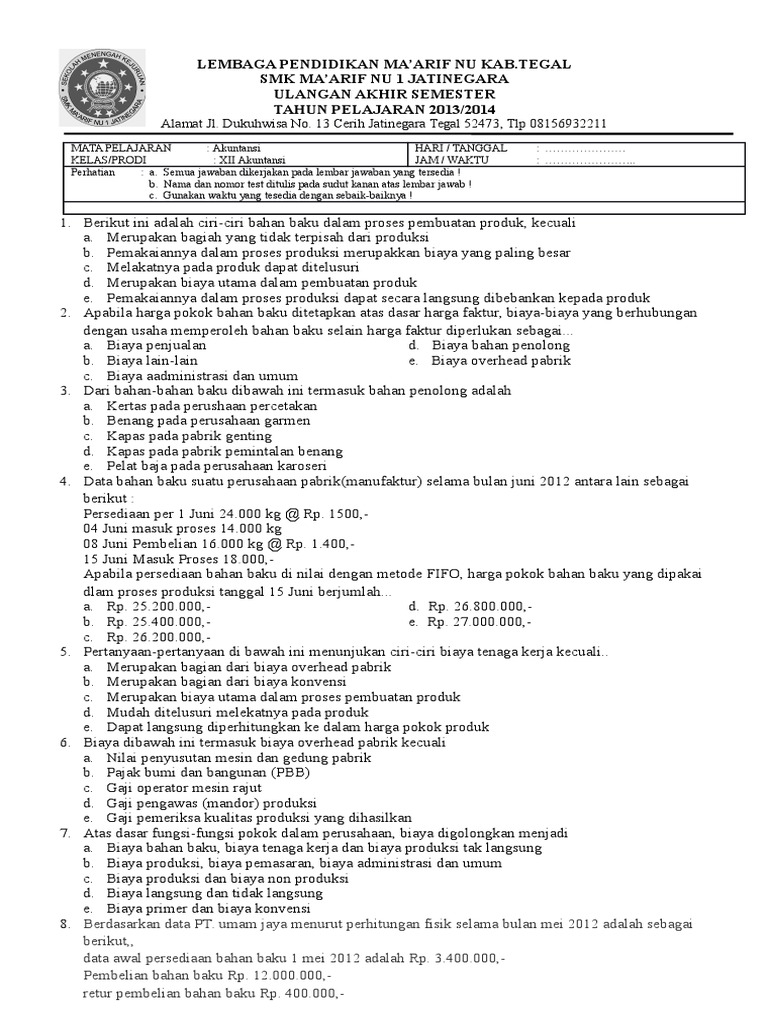 Soal Uas SMK TSM | PDF