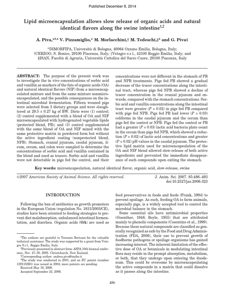 Lipid Microencapsulation Allows Slow Release of Organic Acids and ...