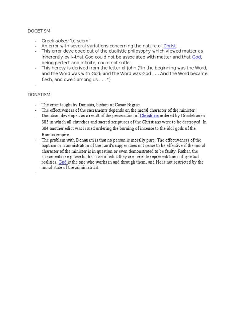 Understanding Docetism and Donatism | PDF