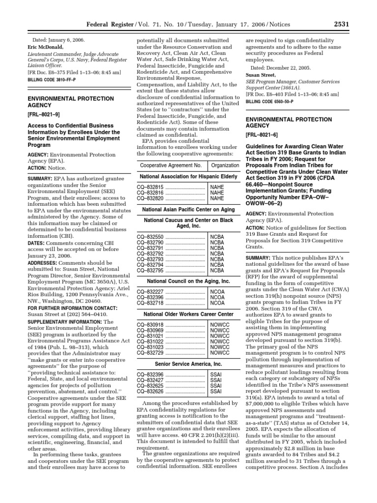 Notice: Grants and Cooperative Agreements Availability, Etc.: Clean Water Act Tribal Nonpoint ...