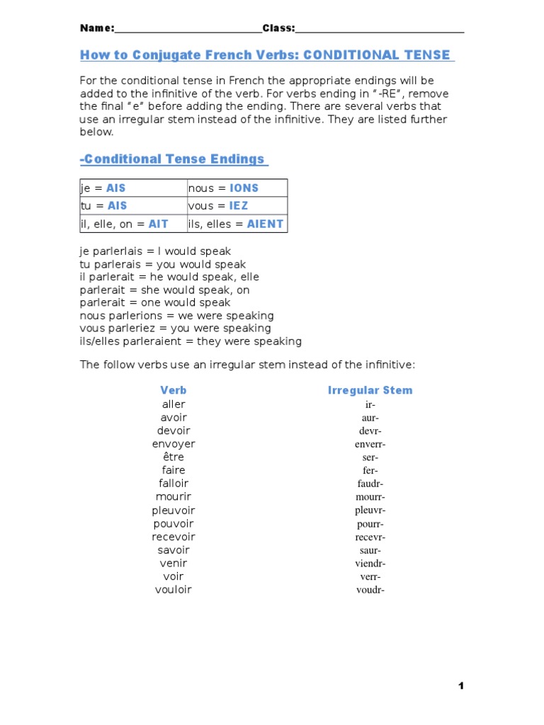 French Verb Conjugation Guide | PDF | Grammatical Conjugation ...