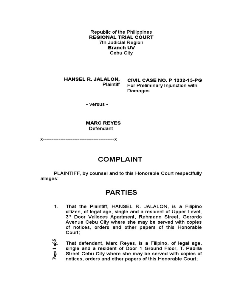 Complaint With Preliminary Injunction | Complaint | Injunction