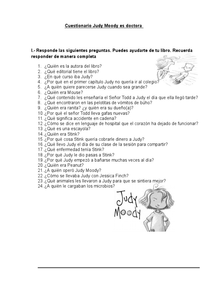 Cuestionario sobre Judy Moody Doctora | PDF | Deportes | Ocio