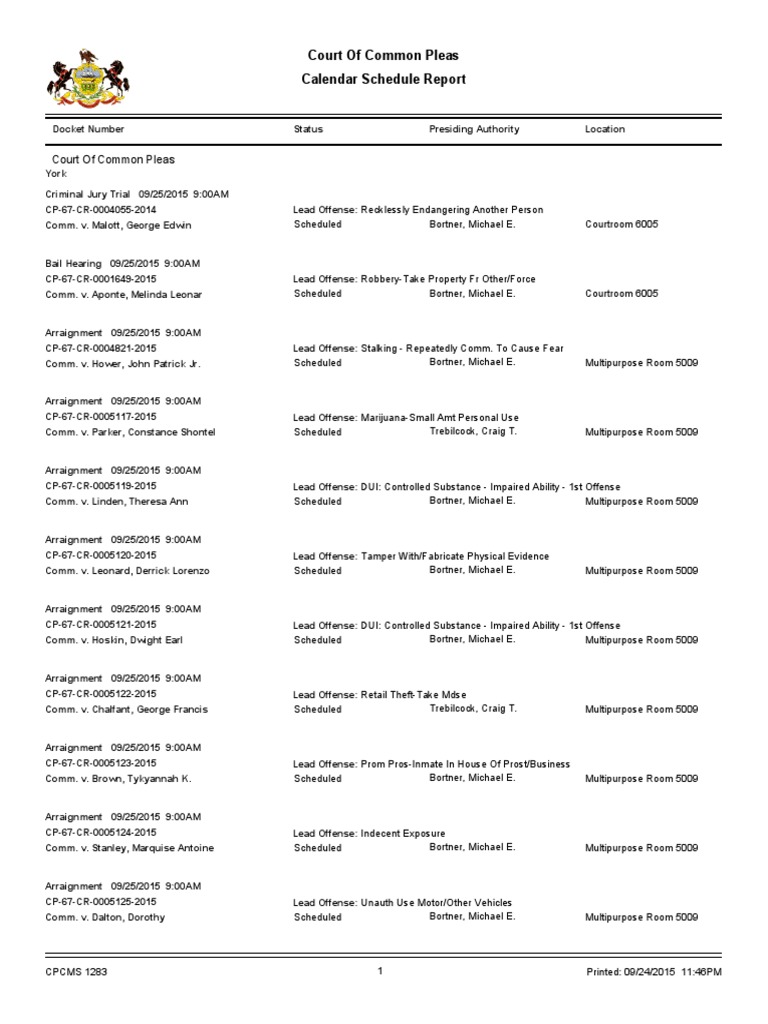 York Court Schedule: Criminal Trials | PDF | Law