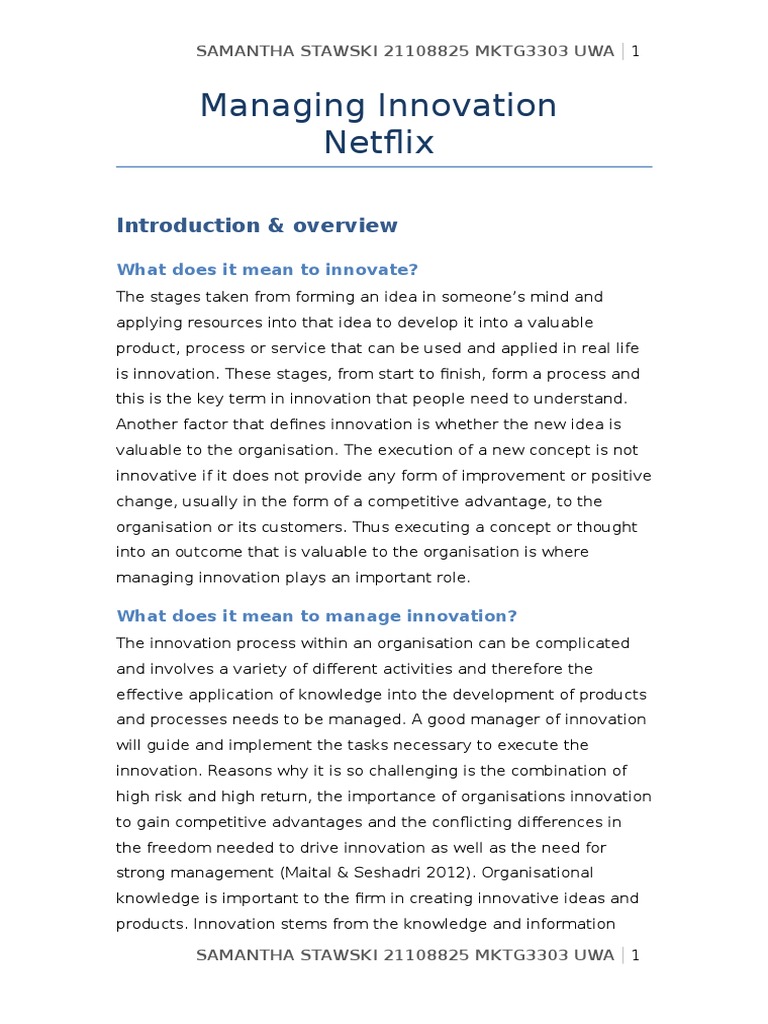 Managing Innovation and Netflix | PDF | Netflix | Innovation