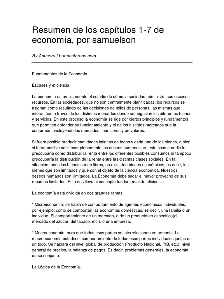 Resumen de Los Capítulos 1-7 de Economía, Por Samuelson-06!04!2011 | PDF | Elasticidad (economía ...