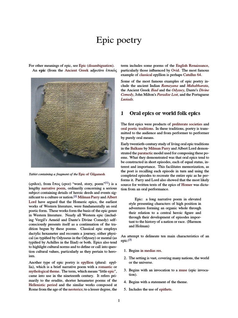 Epic Poetry: 1 Oral Epics or World Folk Epics | PDF | Epic Poetry ...