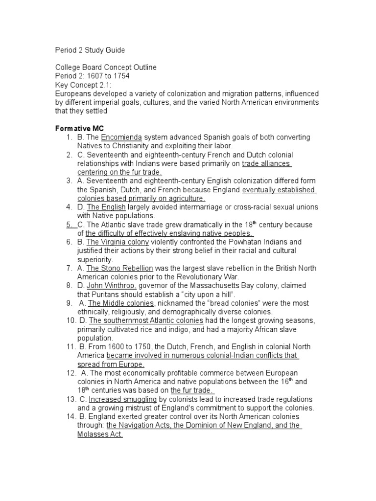 APUSH Period 2 Study Guide: 1607-1754 | PDF | Thirteen Colonies ...