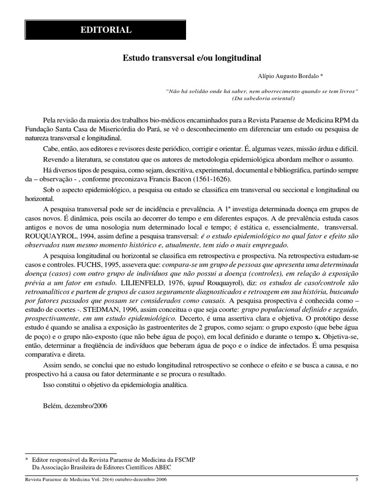 Diferenças entre Estudos Transversais e Longitudinais | PDF ...