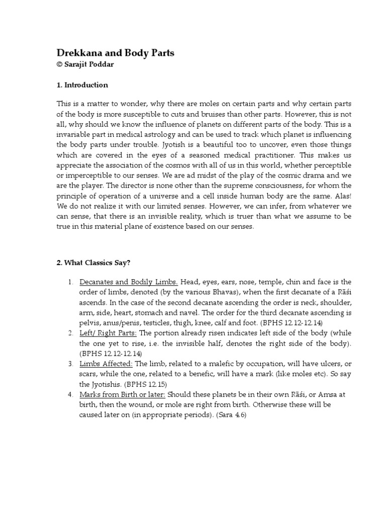 Drekkana and Body Parts | PDF | Astrology | Esoteric Cosmology