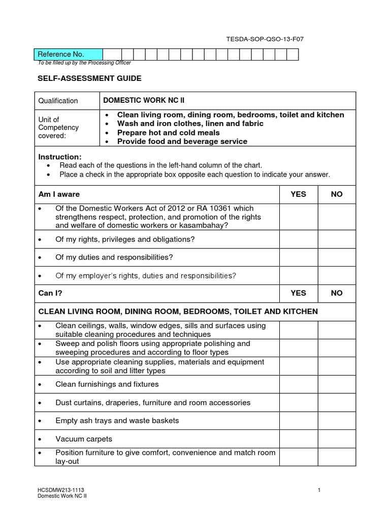 SAG - Domestic Work NC II | PDF | Housekeeping | Occupational Safety ...