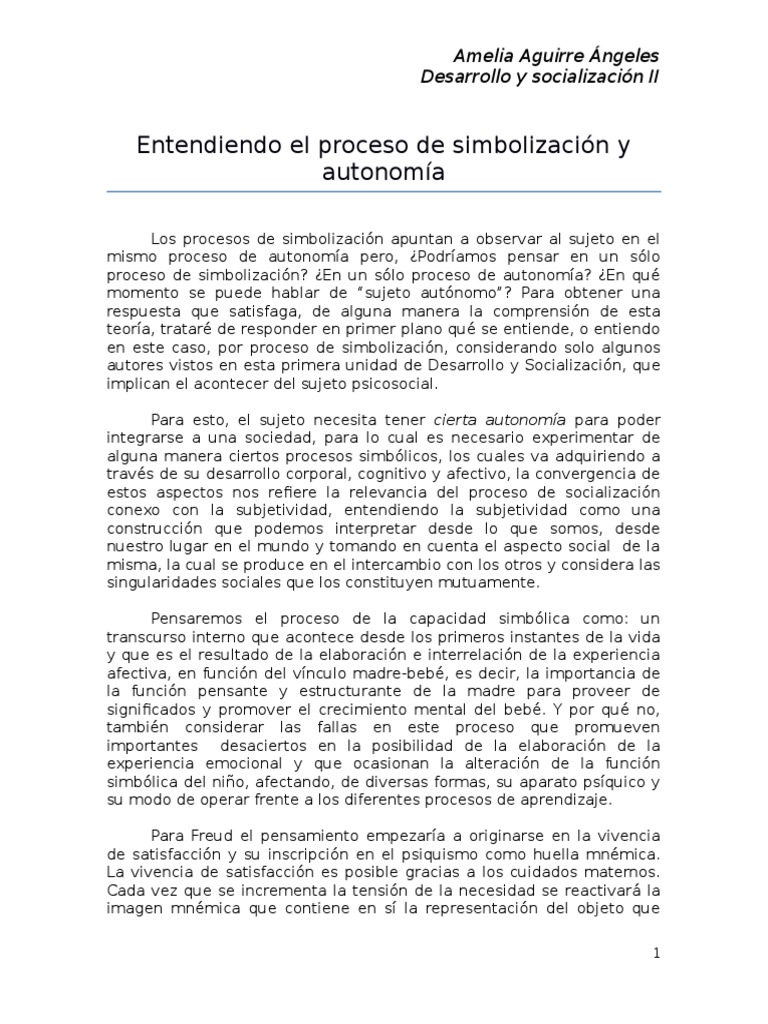 Entendiendo El Proceso de Simbolización | PDF | Subjetividad ...