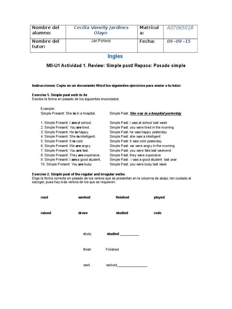 Actividad 1. Review Simple Past Repaso Pasado Simple | PDF | Syntax ...