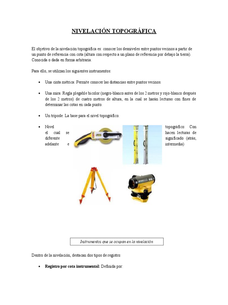 Tipos y Métodos de Nivelación Topográfica | PDF | Topografía | Sustracción