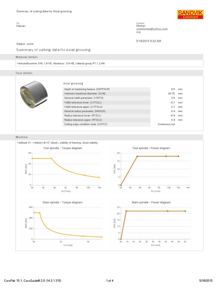 Summary of Cutting Data For Axial Grooving: Material Details | PDF ...