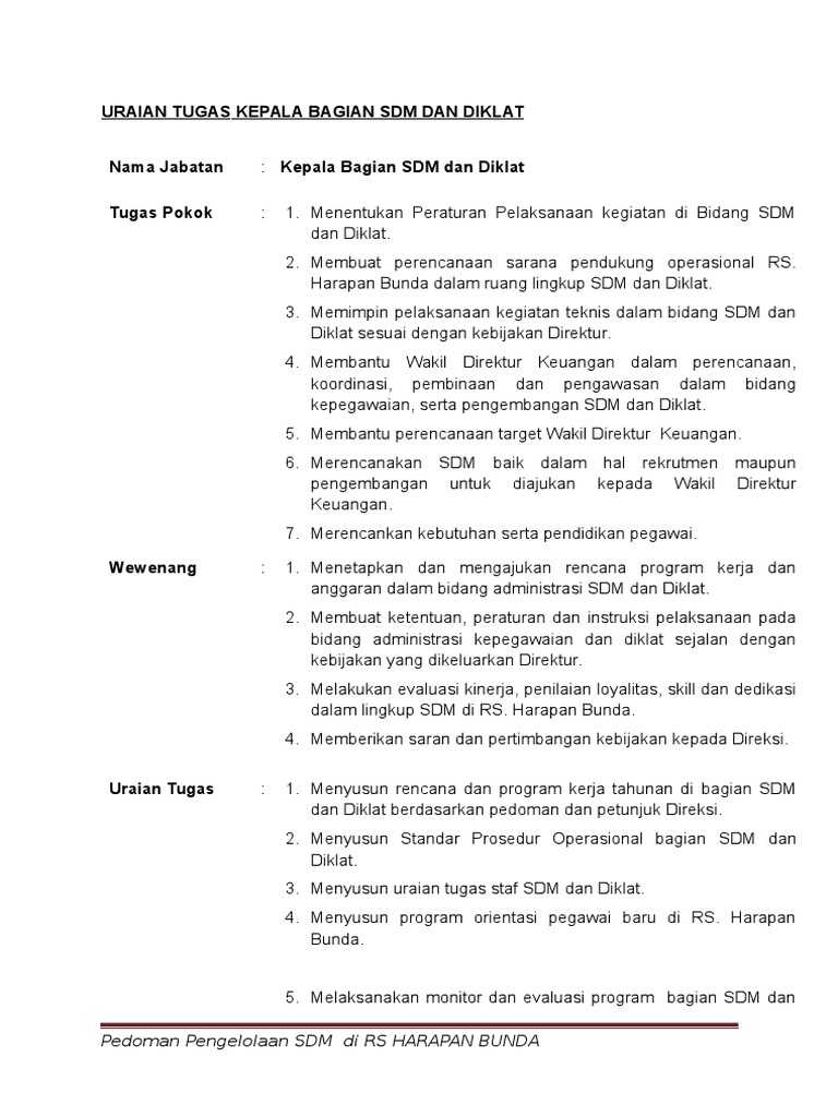 Uraian Tugas HRD. | PDF
