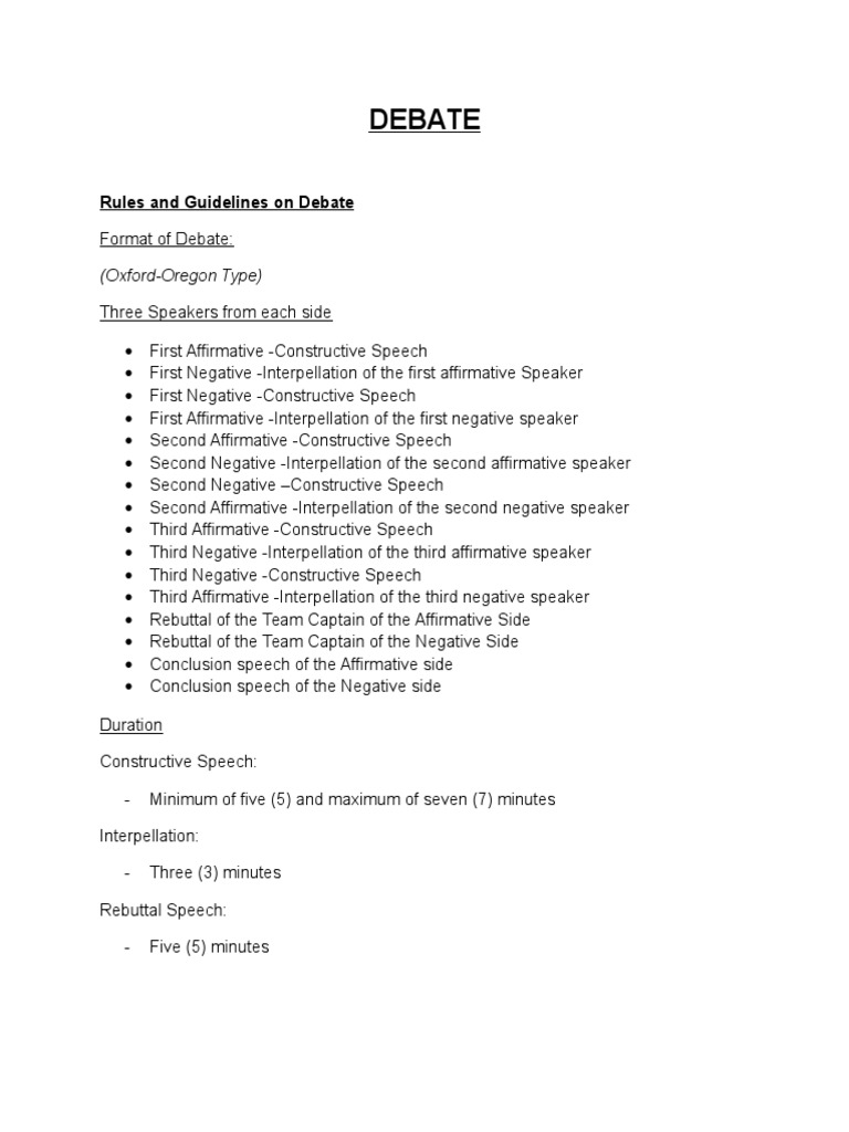 Debate Rules for Competitors | PDF