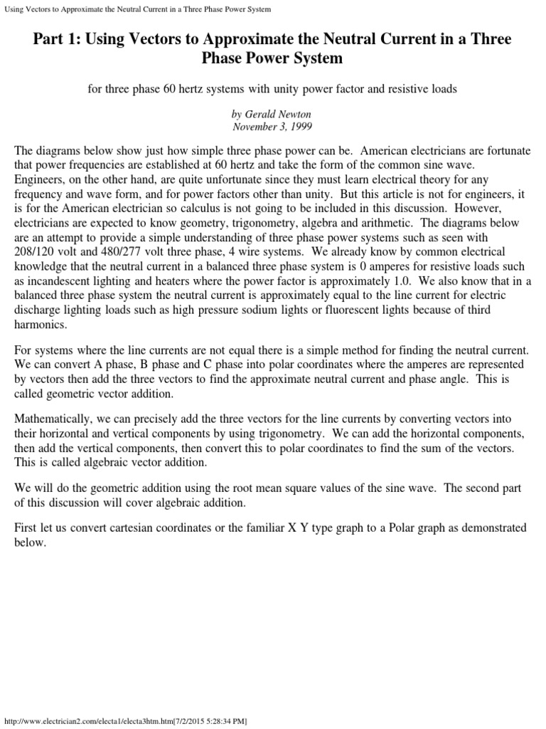 Using Vectors To Approximate The Neutral Current in A Three Phase Power ...