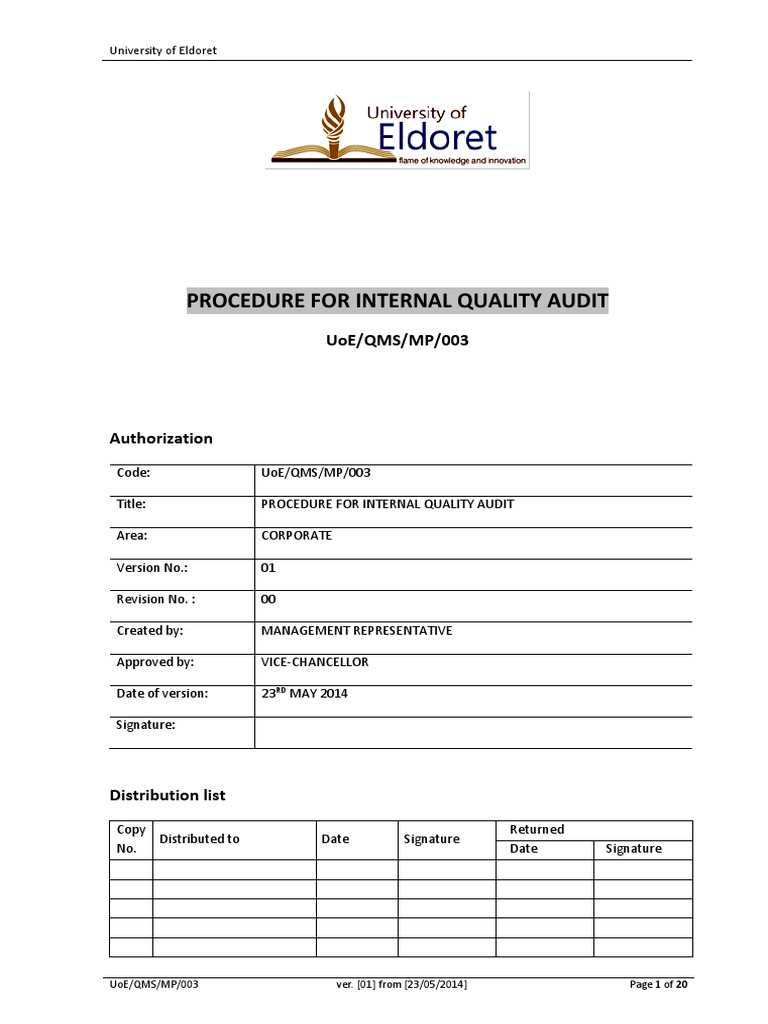 MP 003 Internal Quality Audit | PDF | Audit | Internal Audit