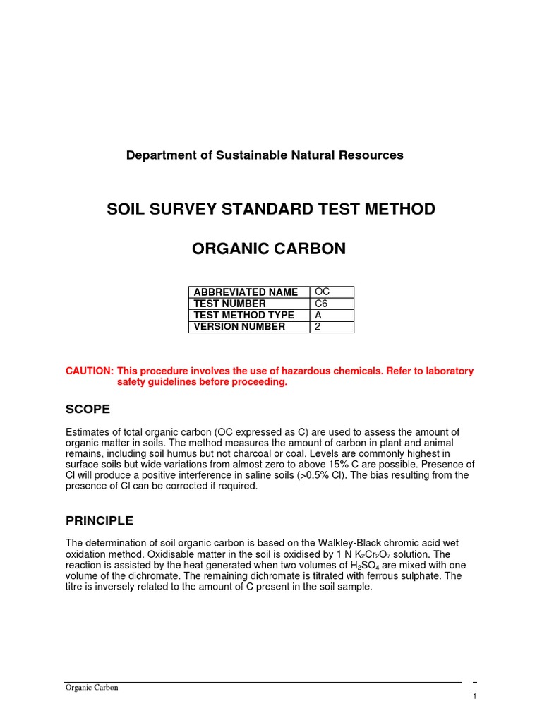 Estimating Total Organic Carbon in Soils: Detailed Standard Operating ...