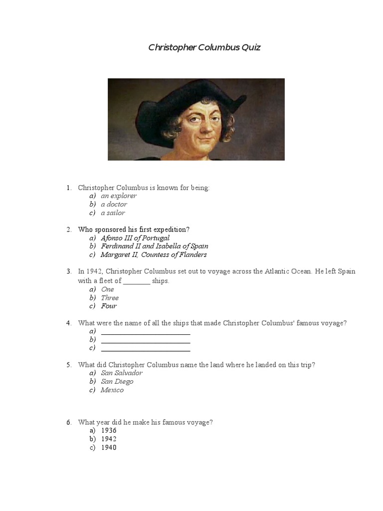 Christopher Columbus Quiz | PDF