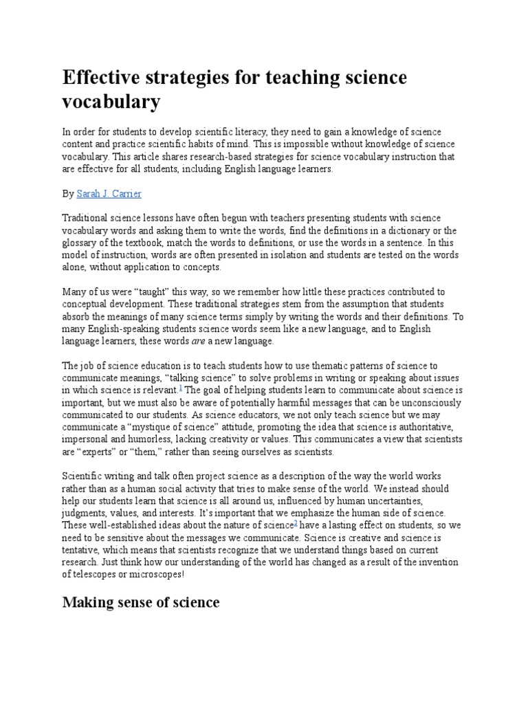 Strategies for Teaching Science Vocabulary | PDF | Vocabulary | Science