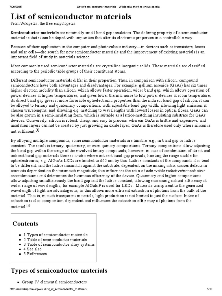 List of Semiconductor Materials - Wikipedia, The Free Encyclopedia | PDF | Gallium Arsenide ...