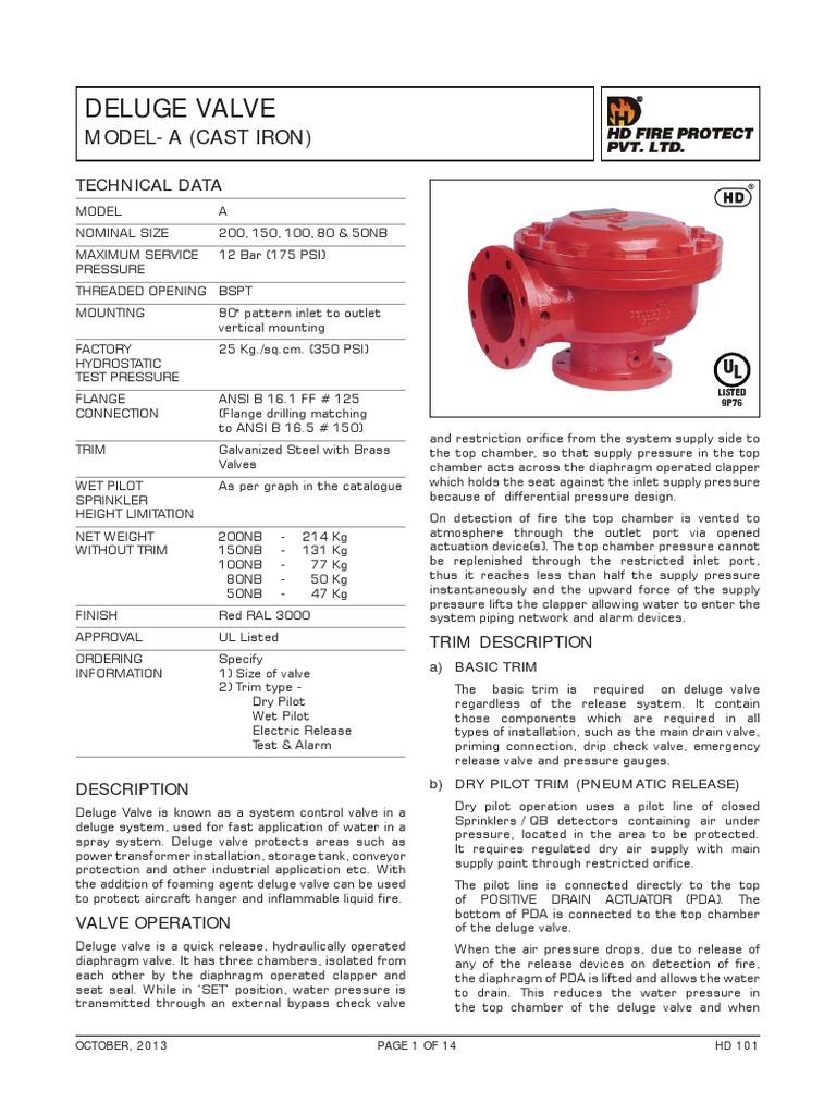 Deluge Valve Technical Data Sheet | PDF | Fire Sprinkler System | Valve