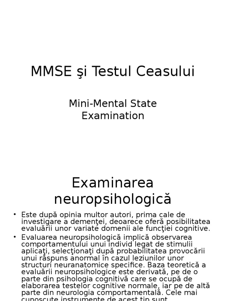 MMSE Si Testul Ceasului