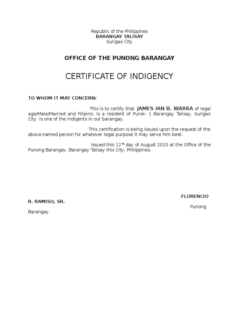 Certificate Of Indigent - prntbl.concejomunicipaldechinu.gov.co