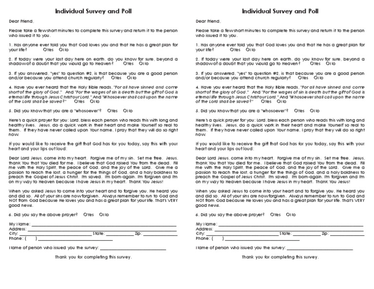 Soul Winning Survey | PDF | Eternal Life (Christianity) | The Gospel