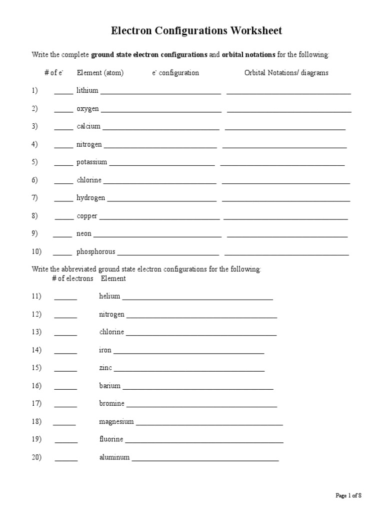 Electron Configurations Worksheet | PDF | Ion | Electron Configuration