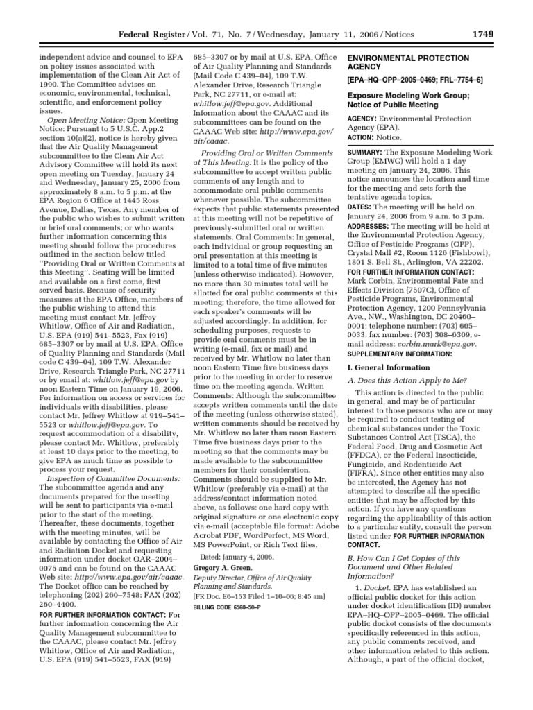 Notice: Grants and Cooperative Agreements Availability, Etc.: Exposure Modeling Work Group | PDF ...