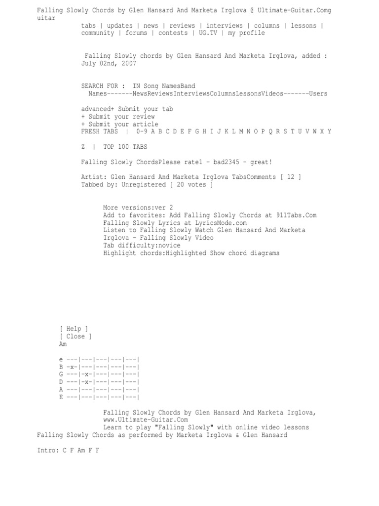 Falling Slowly Chords by Glen Hansard | PDF