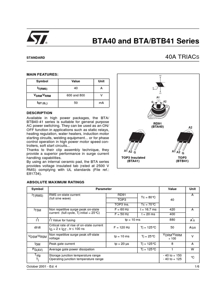 TRIAC Bta41 | Electrical Engineering | Electromagnetism