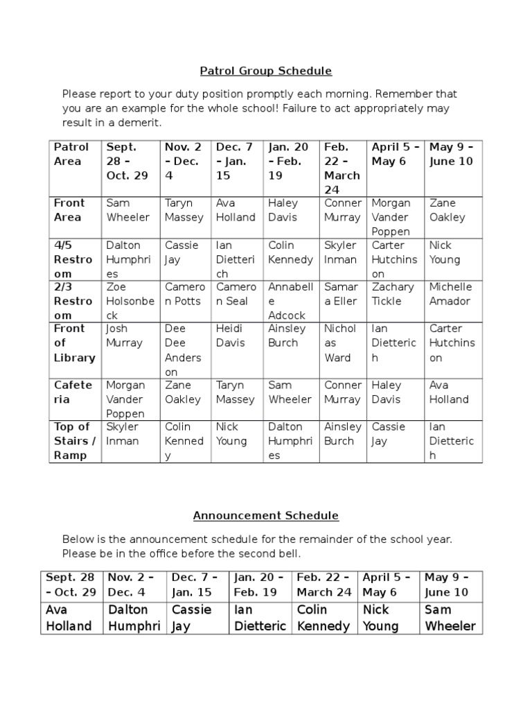 Patrol Duty Schedule Overview | PDF