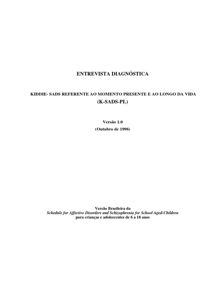 K-SADS-PL Rastreamento | PDF | Transtorno de déficit de atenção e ...
