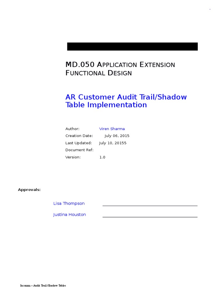 MD50 Audit Tables_V1.0.docx | Oracle Database | Areas Of Computer Science