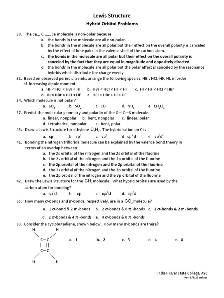 Lewis Structure Hybrid Orbital Prob | PDF | Science & Mathematics | Technology & Engineering